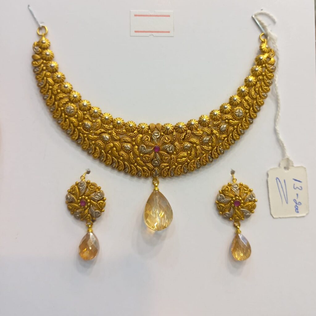 21K Gold Bridal Choker Set with Honey-Colored Faceted Citrine - Carat Vogue