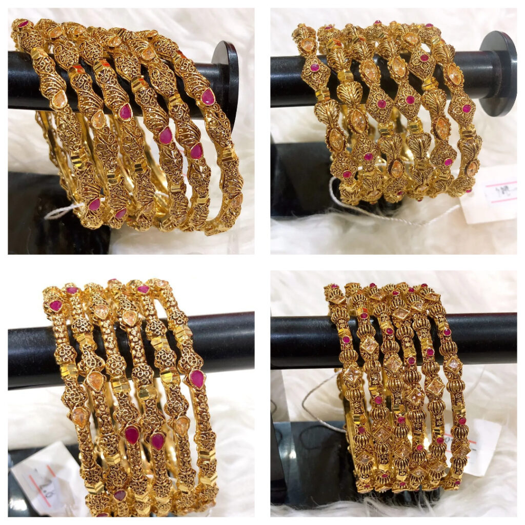 Gold-Plated Bangles with Ruby-Colored Stones - Carat Vogue