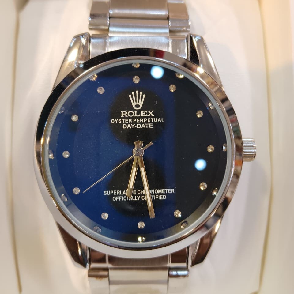 Rolex Style Blue Dial Watch | Silver Stainless Steel Oyster Perpetual ...